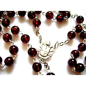 elegantmedical HANDMADE Garnet Gemstone Bead Catholic Sterling 925 Silver 5 DECADE ROSARY Cross Crucifix Necklace Womens/Girls
