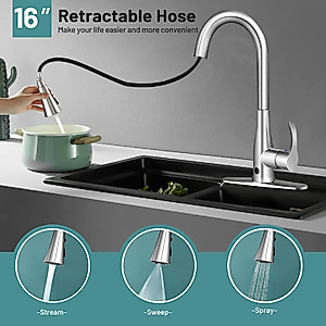 Giantex 304 Stainless Steel Touchless Kitchen Faucet, 360 Degree Swivel High Arc Single Handle Hands-Free Faucet w/Pull Down Sprayer, Brushed Nickel Motion Sensor Sink Faucet w/ 3 Spray Functions