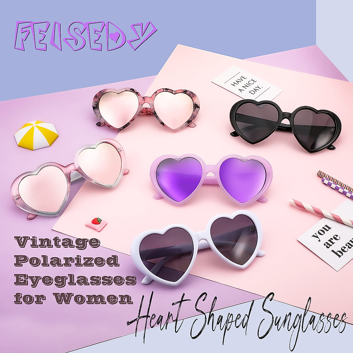 FEISEDY Polarized Heart Shaped Sunglasses Oversized Vintage Fashion Love Eyeglasses for Women UV400 B2337