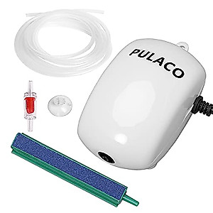 PULACO Ultra Quiet Mini Aquarium Fish Tank Air Pump for 1-20 Gallon Fish Bowl with Air Tube Air Bubbler Stone Check Valve