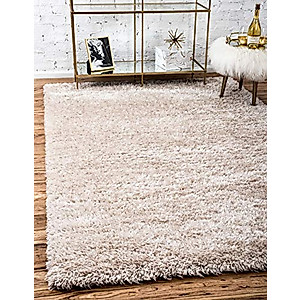 Unique Loom Opulence Shag Collection Plush, Lustrous, Solid, Modern Area Rug, 9' 0" x 12' 0", Blonde