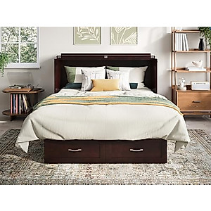 AFI, Chelsea Mid-Century Modern Queen Solid Wood Murphy Bed Chest with Mattress in Espresso