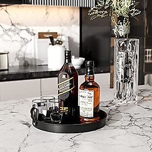 EKNITEY Circle Decorative Serving Tray - Round Vanity Tray, Bathroom Tray for Jewelry, Perfume, Coffee, Candle, Cosmetic (Black,10.6")