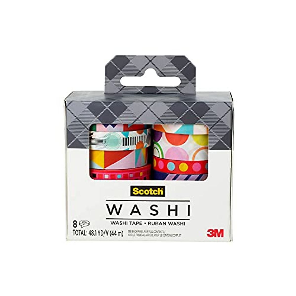 Scotch Washi Tape, Geo Madness Design, 8 Rolls, Great for Bullet Journaling, Scrapbooking and DIY Décor (C1017-8-P18)