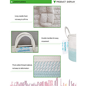 LANGYASHAN Rectangular Woven Rope Basket Decorative Blanket Basket for Living Room Storage or Nursery Laundry Hamper Basket with Handles Laundry Basket(Blue)