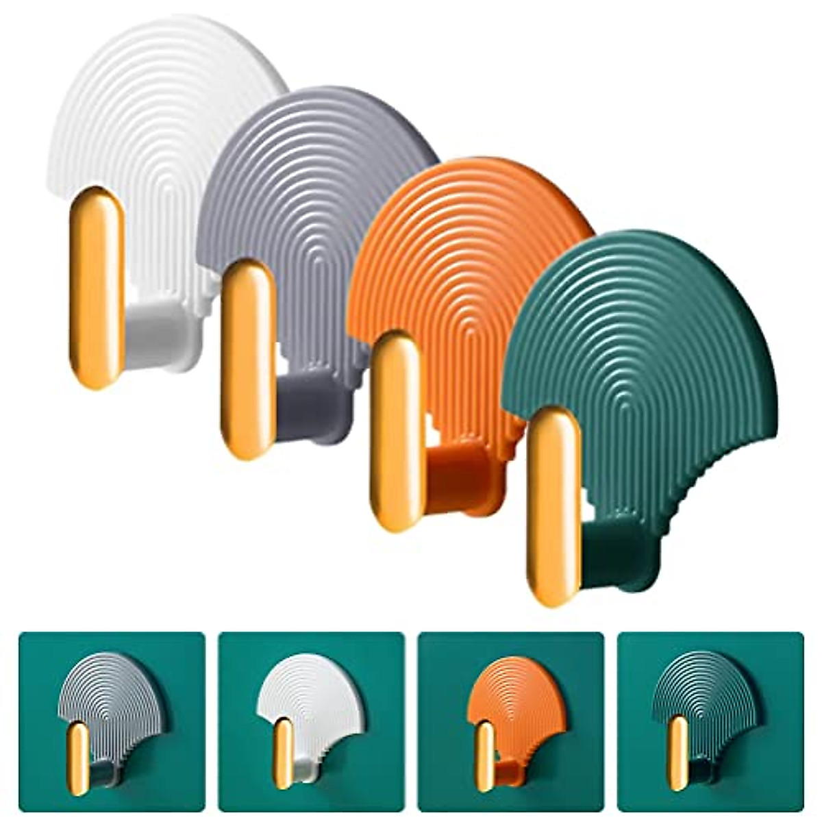 LUOZZY 8 pcs Self Adhesive Wall Hooks Punch Free Sticky Hooks for Keys Towels Purses Hats, 4 Colors