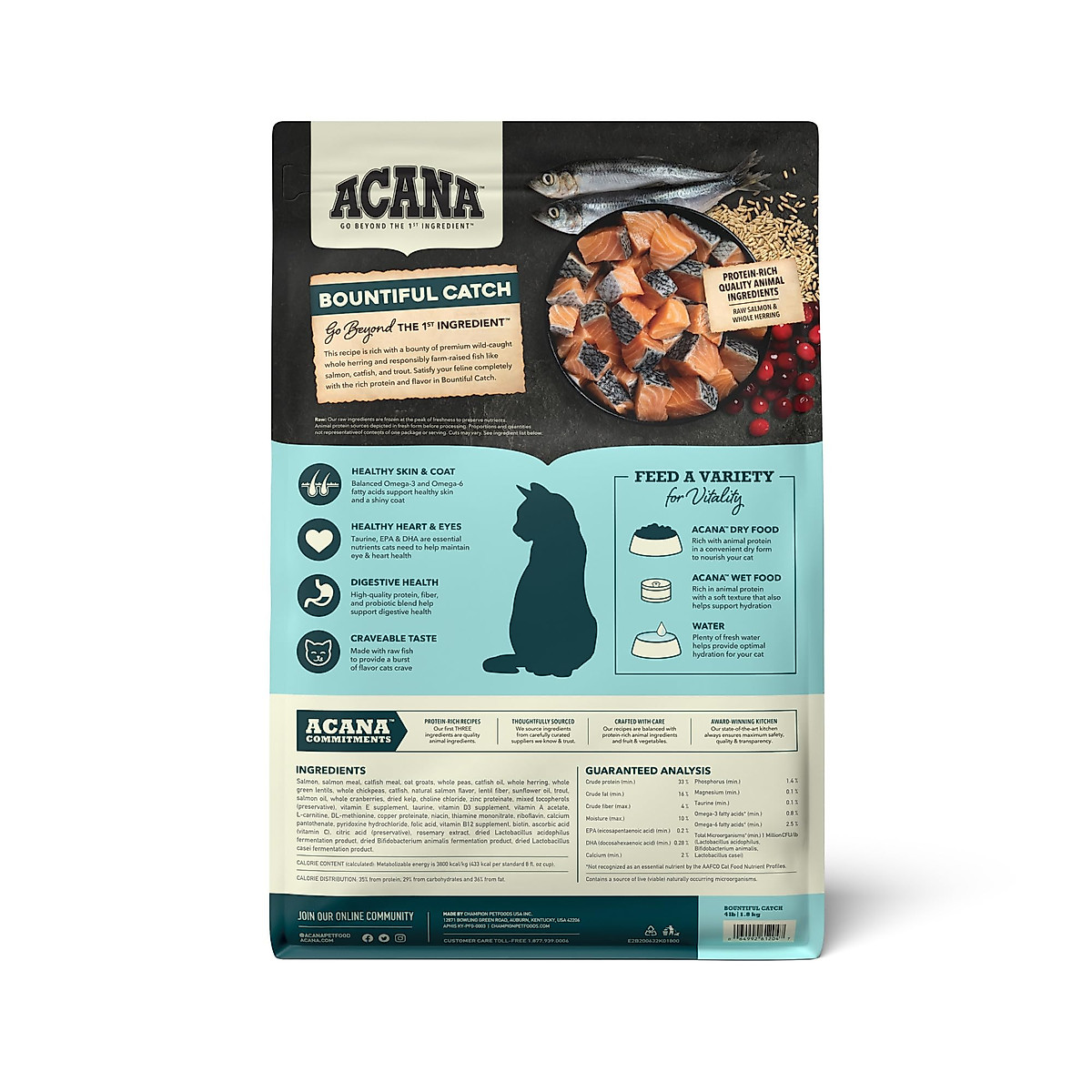 ACANA Bountiful Catch Dry Cat Food for Adult Cats, Salmon and Whole Herring Recipe, Fish Cat Food, 4lb