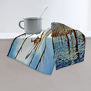 COVASA Duck Hand Towels for Bathroom Set of 2 Mallard Duck Flying Fall Wildlife Animal Hunting Microfiber Small Bath Towels Highly Absorbent Kitchen Dish Fingertip Shower Towel for Spa Gym,15.7"x27.5"