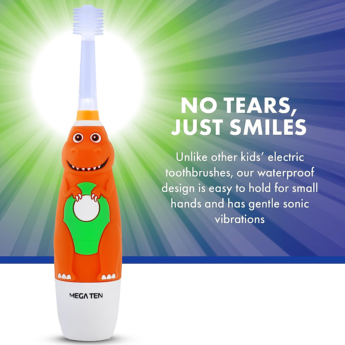Brilliant Oral Care Kids Sonic Electric Toothbrush with Soft Bristles, Round Brush Head, LED Light, and Timer, for Children Ages 5+, Dinosaur