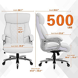 Okeysen Big and Tall 500lbs Office Chair Wide Spring Seat, High Back Large Executive Chair, Adjustable Lumbar Support Quiet Rubber Wheels Heavy Duty Metal Base, Office Chair for Back Pain (White)
