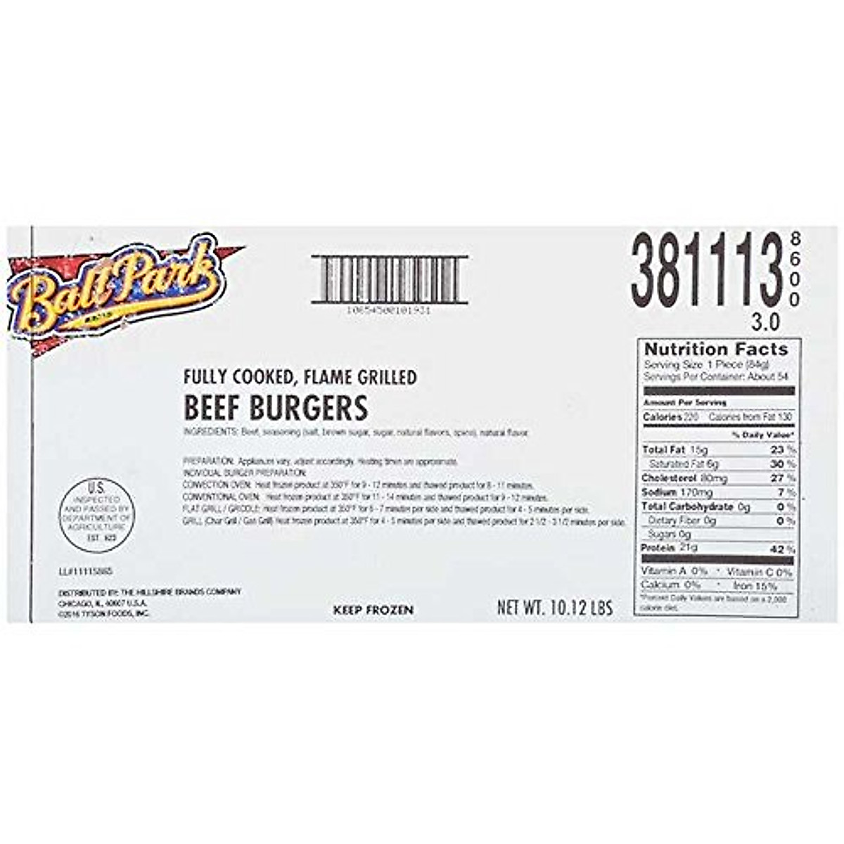 Ball Park Fully Cooked Flame Grilled Beef Burgers, 10.12 Pound -- 1 each.