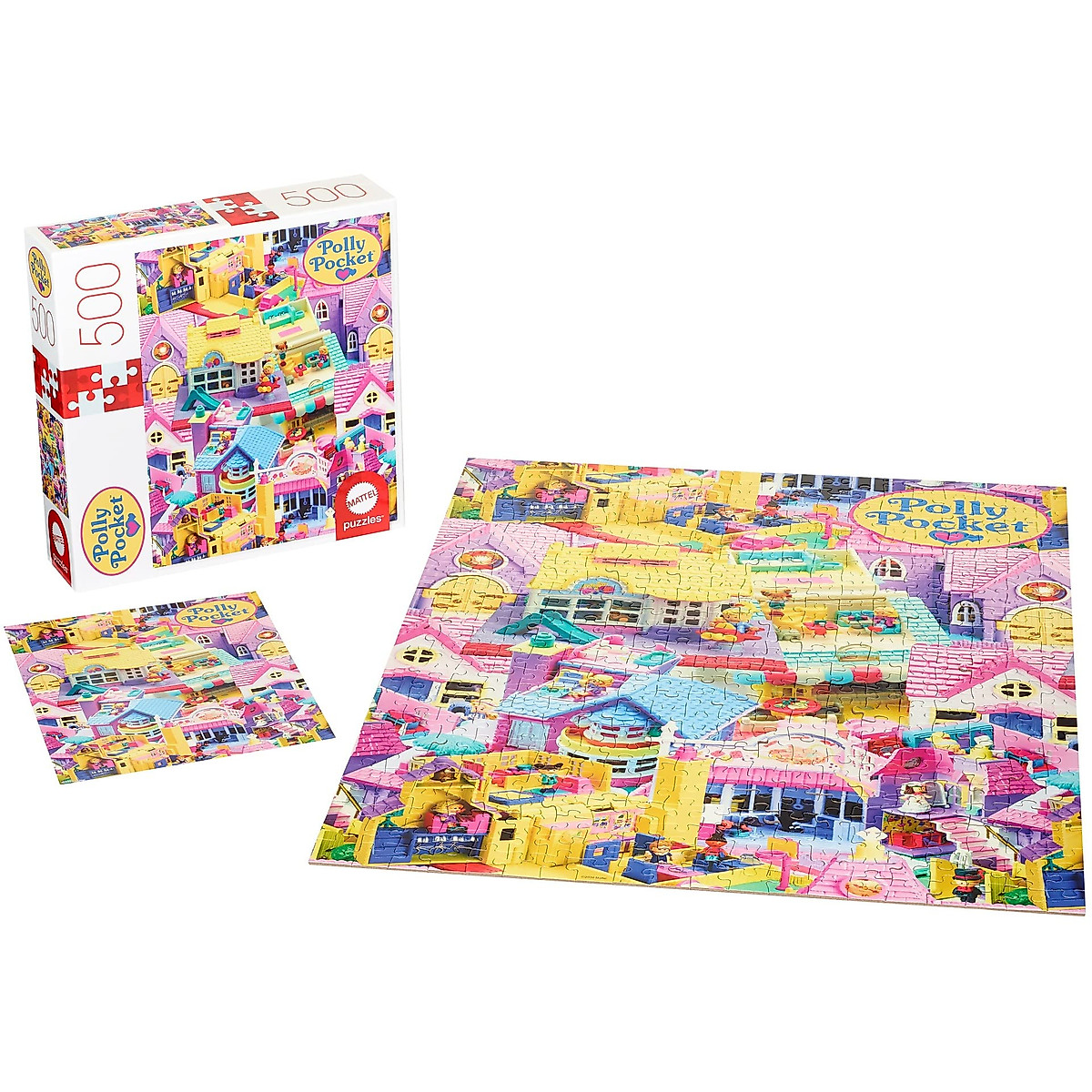 Mattel Games Polly Pocket Mattel Jigsaw Puzzle with 500 Interlocking Pieces & Mini-Poster, Image of 10+ Playsets with Dolls, For Collectors & Kids Ages 8 Years Old & Up