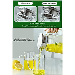 Glass Pitcher with Lid, 34 Oz Heat Resistant Glass Water Carafe with Handle for Fridge, Small Pitcher for Iced Tea, Milk, Hot and Cold Beverage, Glass Juice Jug 1000ML/34oz