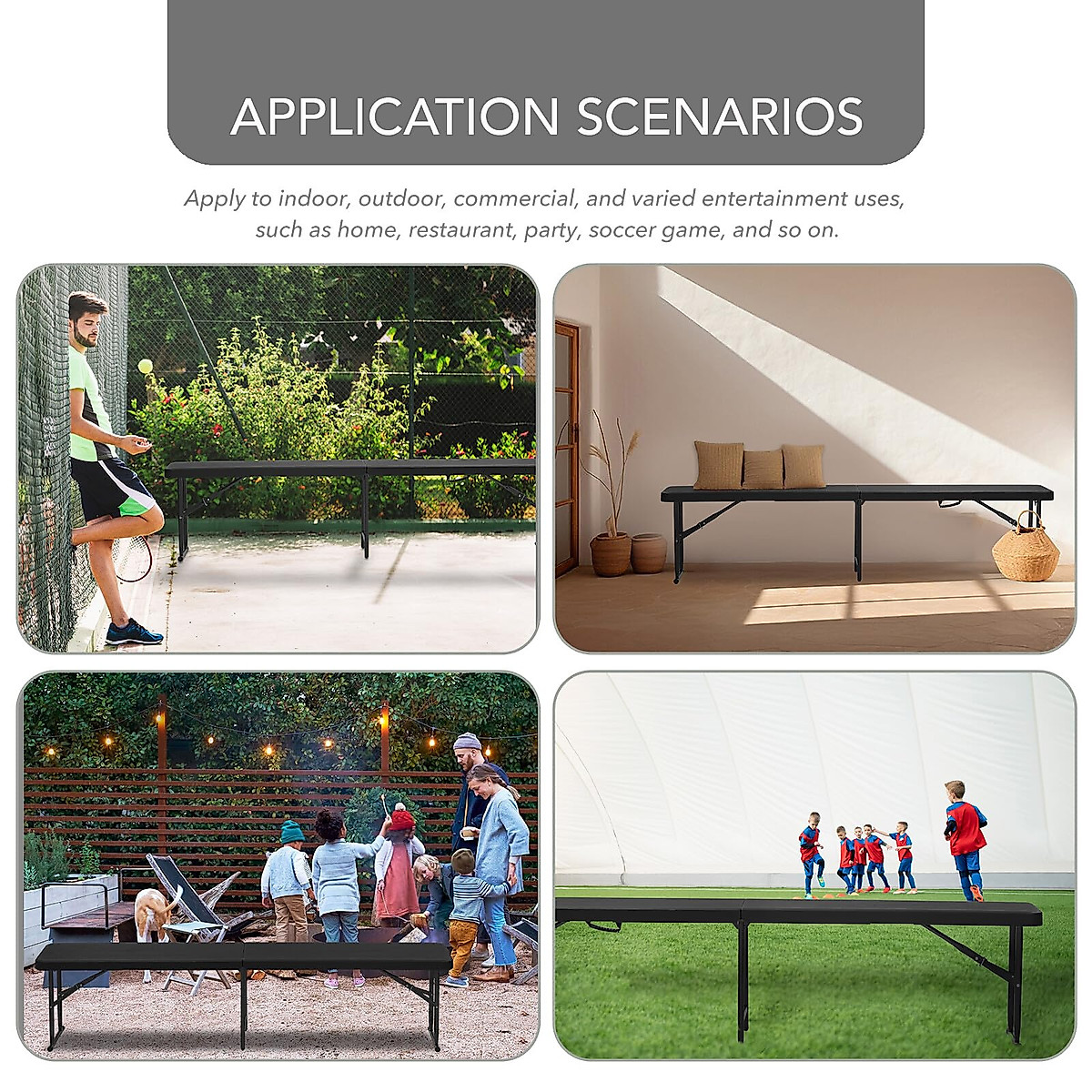 AJP Distributors 2 Pack 6 Foot Portable Plastic Folding Bench 6FT 72" Half Foldable Heavy Duty Seat w/Carry Handle - Indoor Outdoor Backyard Camping Picnic BBQ Party Wedding Dining Event Meeting Black