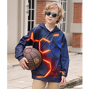 Ahegao Boys Navy Blue Hoodies for Kids 3D Printed Red Fire Pullover Sweatshirts With Big Pocket 6 7 8 Years Old Little Girls Casual Sports Shirt Sweater Children Winter Hoody Clothes