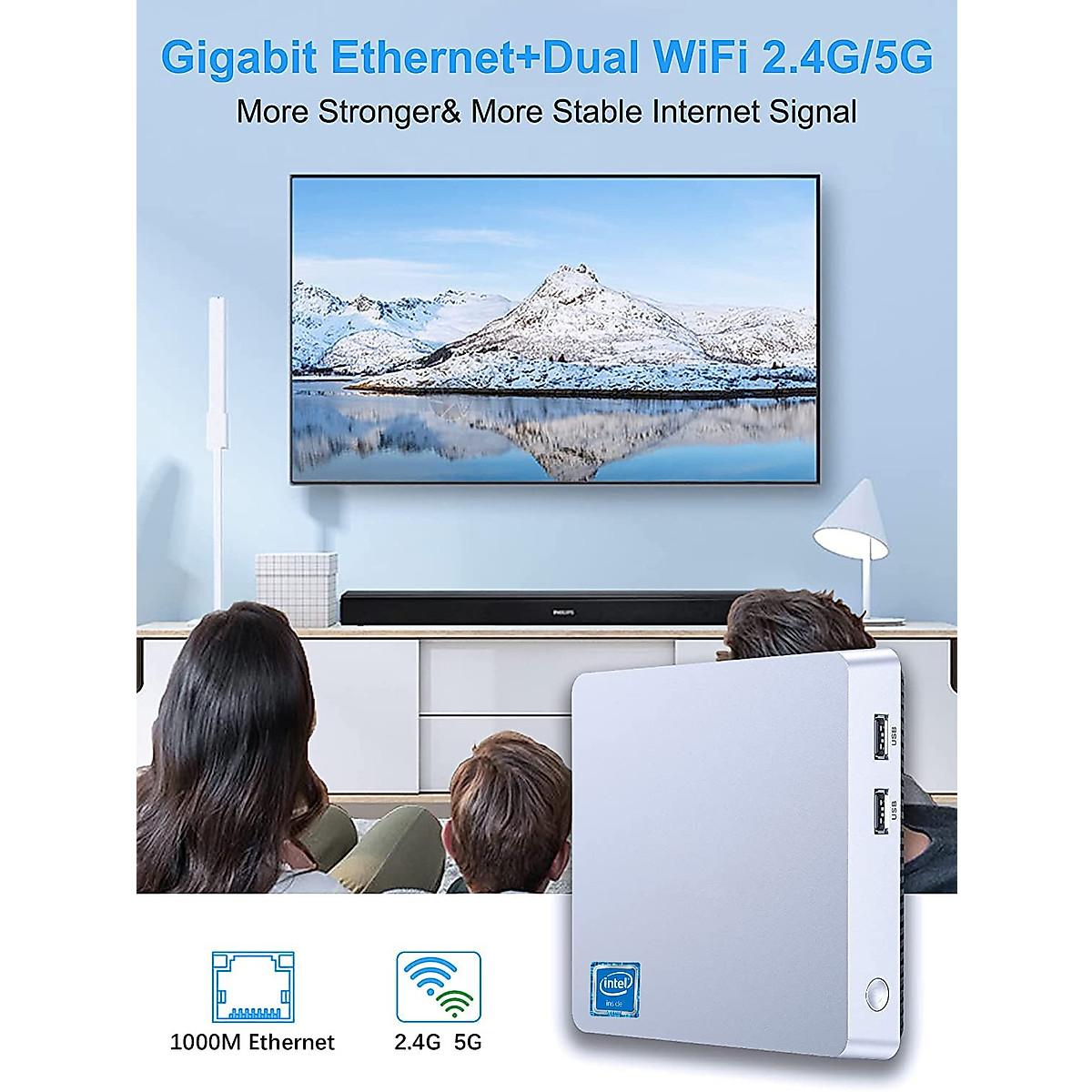 Fanless Mini PC Intel Atom Z8350 Processor,Mini Desktop PC Windows 10 Pro,8GB LDDR3 128GB EMMC,Mini Computer Support Dual Display/4K HD/2.4G+5G Dual-Band WiFi for Business Home Theater