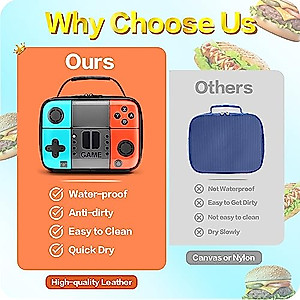 Hairao Boys Lunch Box Leather Lunch Box, Kids Lunch Bags Waterproof Thermal Insulated Cooler Bag Toy Bag for Boys Girls Kids Toddlers Teens school gift