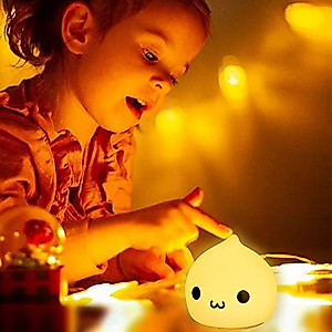 Night Light for Kids, Cute Lamp Dumpling Light Birthday Gifts for Girls Boys, Kawaii Waterdrop Nightlight Silicone Portable Nursery Battery Powered Animal Night Lights for Baby Toddler Teen Bedrooms
