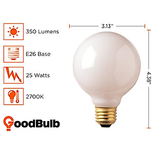 GoodBulb 25-Watt Frosted G25 Light Bulbs | Incandescent Restaurant Bulb | E26 Medium Base | 2700K Warm White 175 Lumens | Restaurant Light Bulbs | Pack of 10 Bulbs