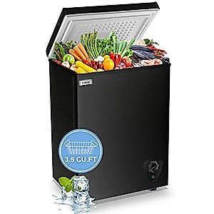 Chest Freezers Compact Mini Deep Freezer WANAI 3.5 Cu.Ft Free-standing Top Door Room Dorm Office Garage Freezer with 7 Adjustable Temp Control Removable Basket for Apartment Basement Business Rmovable Storage Basket for Home, Kitchen and Office, Black wit
