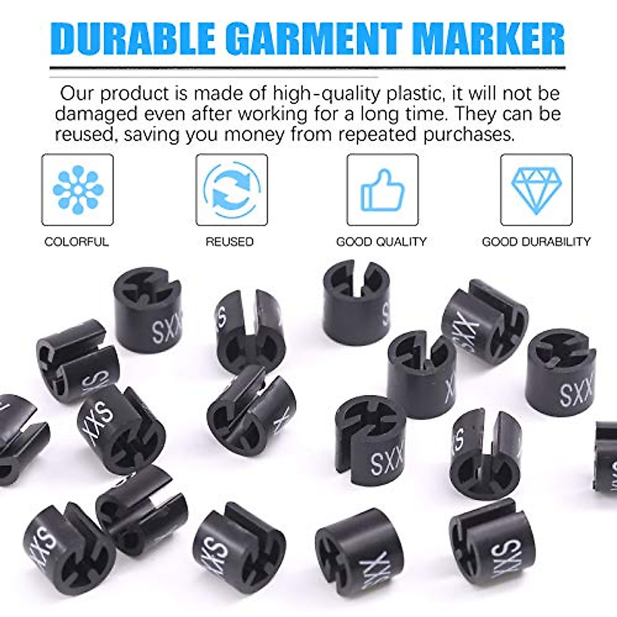 Glarks 150Pcs XXS Black Clothing Hanger Sizer Garment Markers for Clothing Organization in Shops and Closets (XXS-Black-150Pcs)