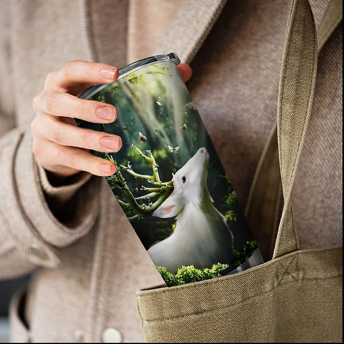 Animal Deer Insulated Tumbler, 20oz Stainless Steel Coffee Travel Mug With Lid for Cold and Hot Drinks