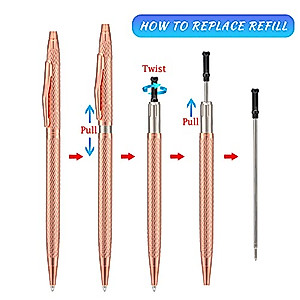 Wikult 6 Pack Rose Gold Slim Metal Ballpoint Pen, 1mm Medium Point Black Ink Smooth Writing, for Business Office Teacher Student Wedding Guest