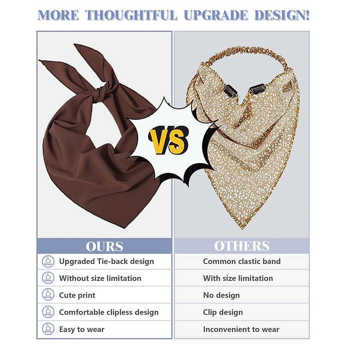 AWAYTR 3Pcs Hair Bandanas Head Kerchief for Women Girls Tie-Back Boho Hair Scarf Headband Bandana Triangle Head Scarf (Solid Color - Beige/Khaki/Brown)