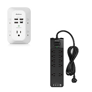 USB Wall Charger Surge Protector 5 Outlet Extender with 4 USB Charging Ports (1 USB C Outlet) & Power Strip Surge Protector with 10 Outlets and 4 USB Ports