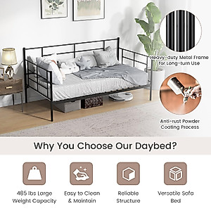Giantex Metal Twin Daybed Frame, High Back Day Bed with Heavy-Duty 16 Slats & 18 Inch Headboard, Multifunctional Twin Size Bed Frame for Living Room Guest Room, No Box Spring Need, Black
