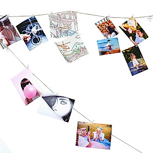 100pcs Photo Clips Mini Clothespins for Photo Wall Hanging Dorm Decor Picture Polaroid Kids Artworks Display with 98ft Twine String & Mini Wall Mount Non-Mark Hooks