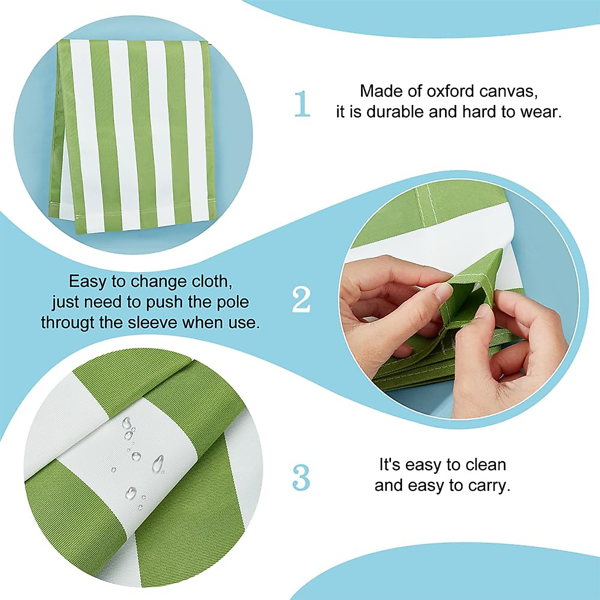 AHANDMAKER Beach Sling Chair Replacement Canvas, Olive Drab and White Stripes Lounge Chair Replacement Canvas Casual Simple Sling Chair Replacement Fabric for Beach Chair Sling Chair (44.88x17.13inch)