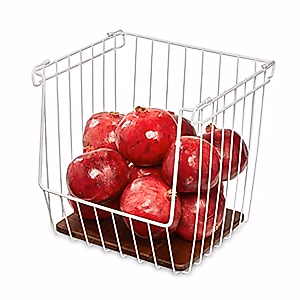 iDesign The Ría Safford Collection Open Front Wire Basket with Acacia Wood, 12" x 12" x 12"