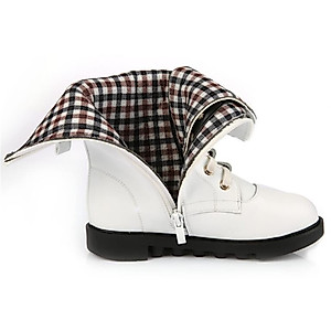 DADAWEN Kid's Girls Leather Lace-Up Zipper Mid Calf Combat Riding Winter Boots (Toddler/Little Kid/Big Kid) Black US Size 4.5 M Big Kid