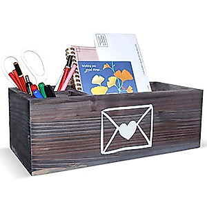 Wooden Mail Organizer with Pen Holder - 3 Compartment Office Desk Organizer Box, Mail Holder for Countertop, Desktop Letter Holder Box, Rustic Home Office Decor Mail Storage Basket, 13 in Grey