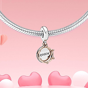 DATOUQI Queen and Regal Crown Dangle Charm Rose Charm 925 Sterling Silver Charms for Bracelets and Necklaces