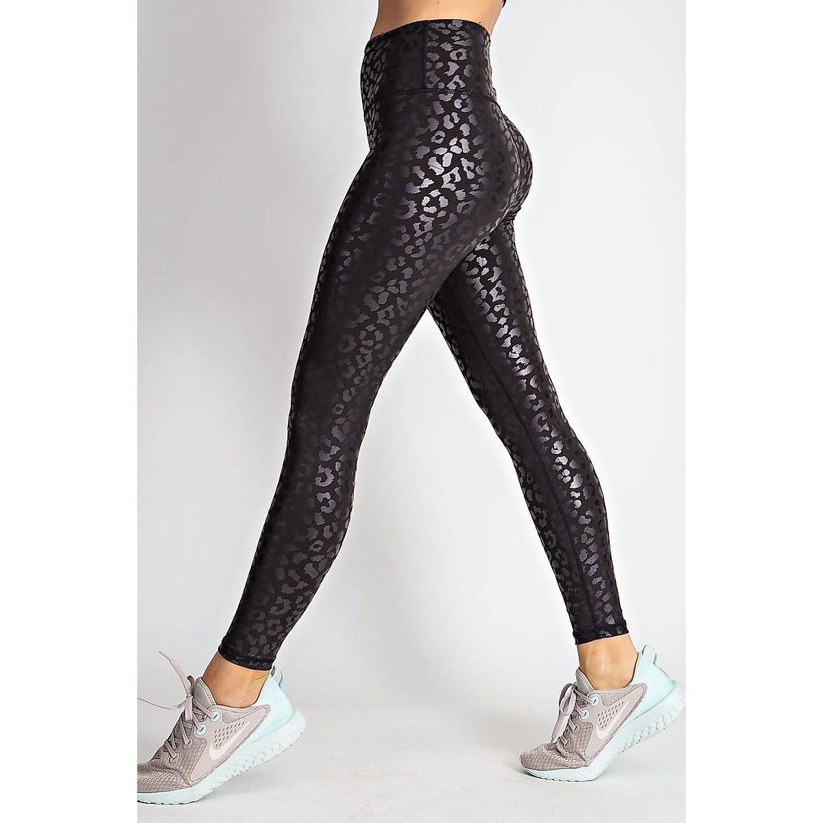 Hype Up Women's High Waisted Printed Super Buttery Soft Activewear Full Length Leggings with Inner Pocket (S-3X) Black/Black