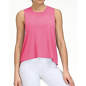 THE GYM PEOPLE Women's Open Cross Back Workout Tank Tops Loose Fit Sleeveless Yoga Running Shirts Bright Pink