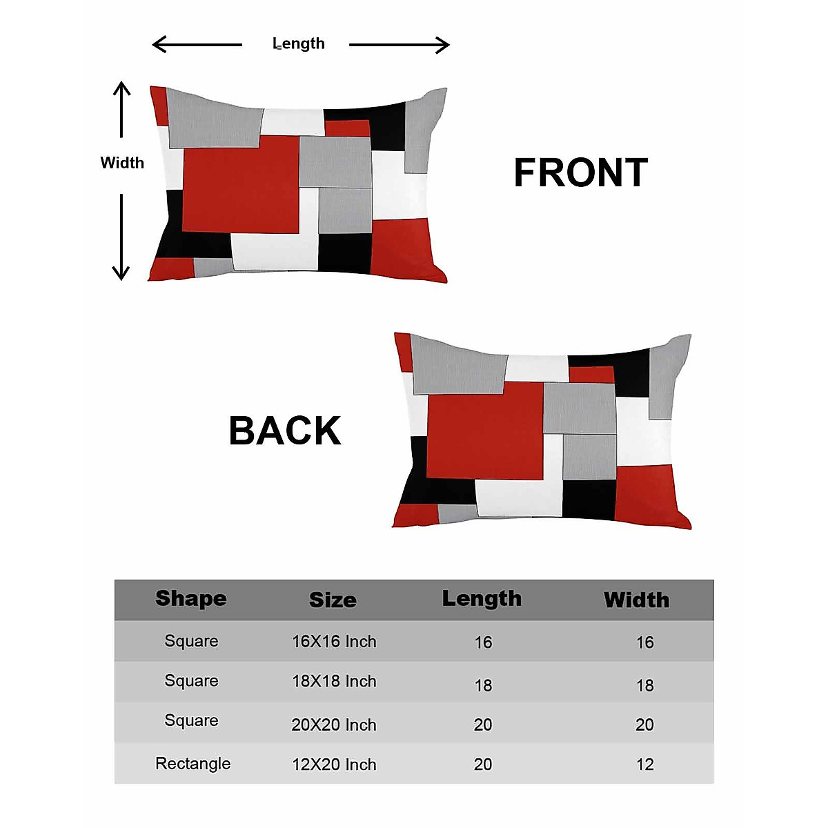 Pillow Cases Linen Pillow Shams White Grey Black Red Abstract Irregular Geometric Pillow Cases Set of 2 12x20 Inches Pillowcases Rectangle Cushion Covers Flax Soft Linen Pillow Covers for Couch Sofa