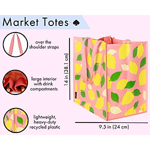 kate spade new york Pink Reusable Shopping Bag, Grocery Tote with Shoulder Straps, Large Collapsible Tote, Lemon Toss