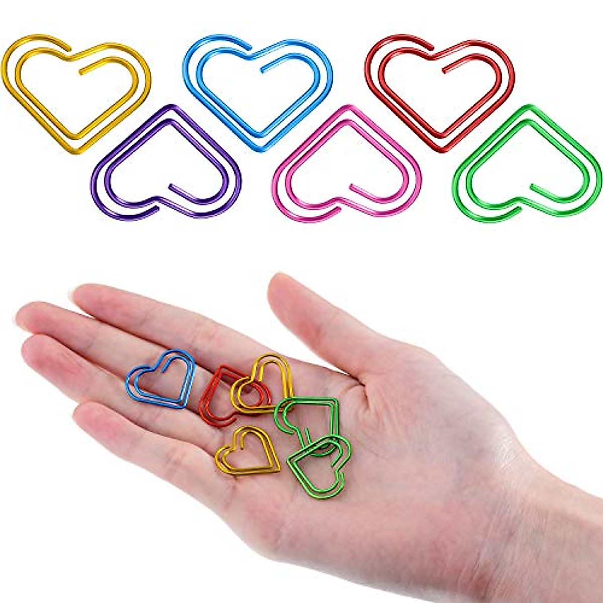105 Pieces Colorful Paper Clips Metal Heart Paperclips for Office Stationery School Supplies