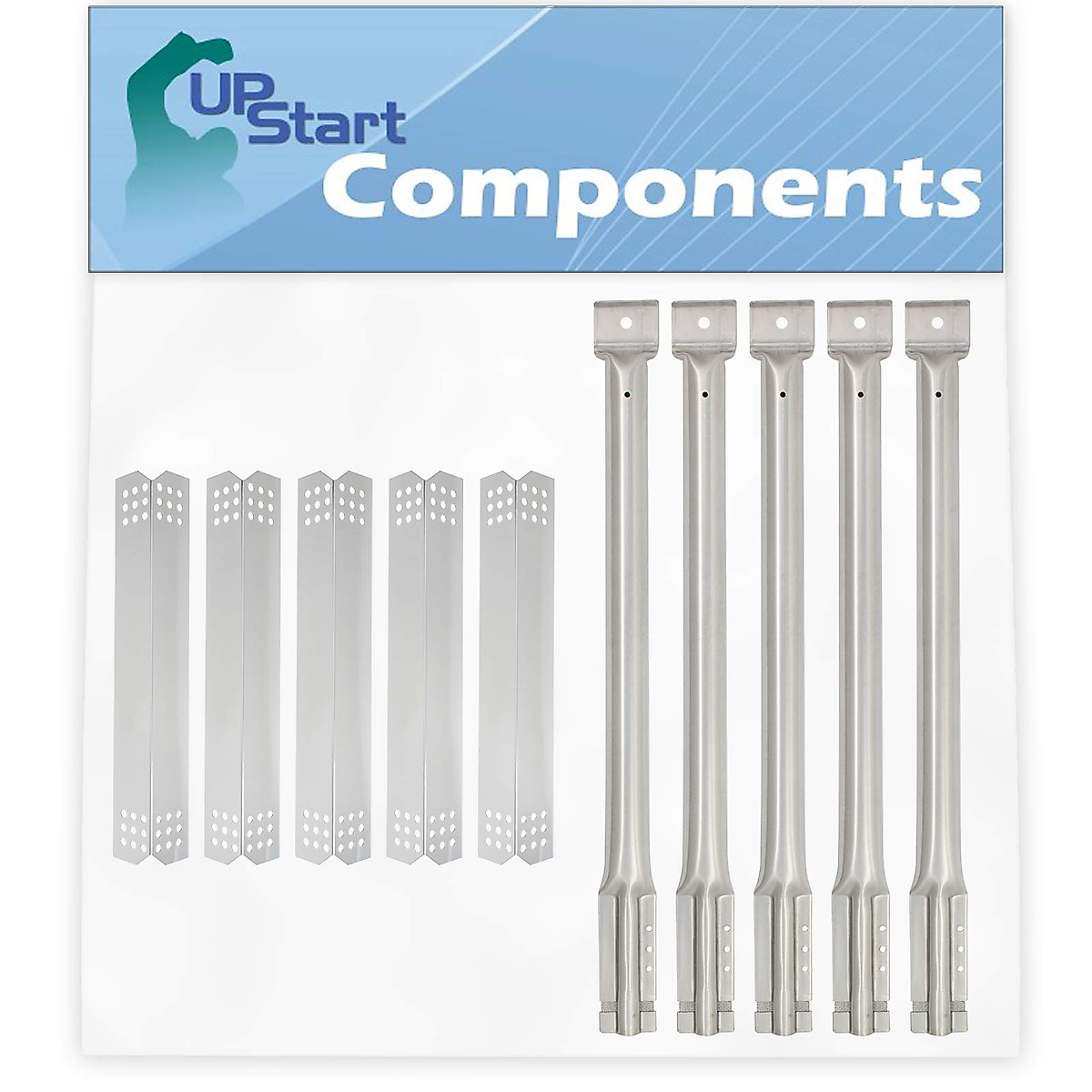 5-Pack BBQ Grill Heat Shield Plate Tent & Tube Burner Replacement Parts for Kitchenaid 720-0733A - Old - Compatible Barbeque Stainless Steel Flame Tamer, Flavorizer Bar 16 1/8" & Pipe Burners