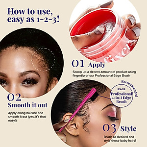 Red by Kiss Edge Fixer Hair Shine Gel, 24 Hour Max Hold, Non-Flaking, Biotin B7 Infused, Natural Styling, Professional Edge Control Wax, Perfect for Braiding (Strawberry Acai)