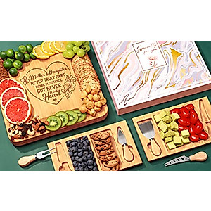 Fimibuke Gifts for Mom - Christmas Mom Gifts from Daughter Son Kids Husband Bamboo Best Mom Gift Cheese & Charcuterie Board Kitchen Cooking Serving Tray Xmas Birthday Present for Women Wife
