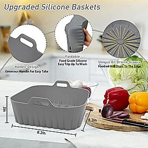 2 PCS Silicone Air Fryer Liners 9 Inch Square Easy Cleaning Air Fryer Silicone Liners for 6-9 QT Frying Basket, Heat Resistant Reusable Ninja Air Fryer Accessories (Grey+Green)