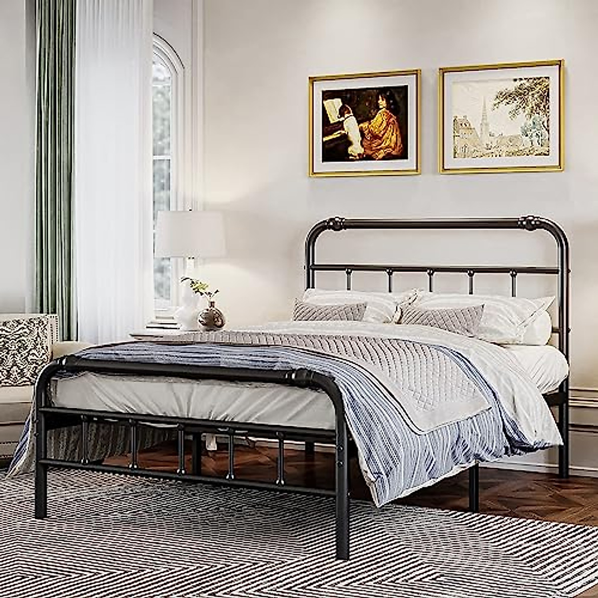 THEOCORATE Twin XL Bed Frame,with Headboard and Footboard,14 Inch High 2500lbs Metal Platform with Storage,No Box Spring Needed,Noise Free,Anti-Slip,Easy Assembly,Black