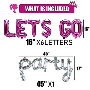13pcs Hot Pink Princess Girl Doll Foil Balloon Lip Letter LETS GO Party Silver Disco ball Balloon Photo Prop For Barbie Theme Party Decorations Backdrop Bachelorette Party Adult Women Birthday Supply