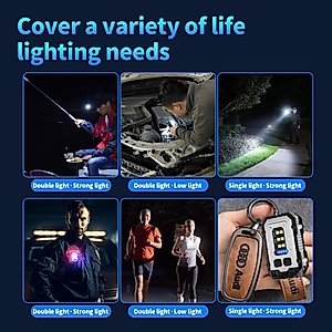 PINSAI Mini Keychain Flashlight with Clip, LED Magnetic EDC Key Chain Light for Mechanics with COB Sidelight, USB C Rechargeable Small Multi-Use Waterproof Light for Work Car Repair Emergency