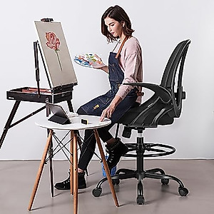 Razzor Drafting Chair Tall Ergonomic Office Chair Standing Desk Stool Chair with Adjustable Lumbar Support and Footrest Ring Executive Computer Chair