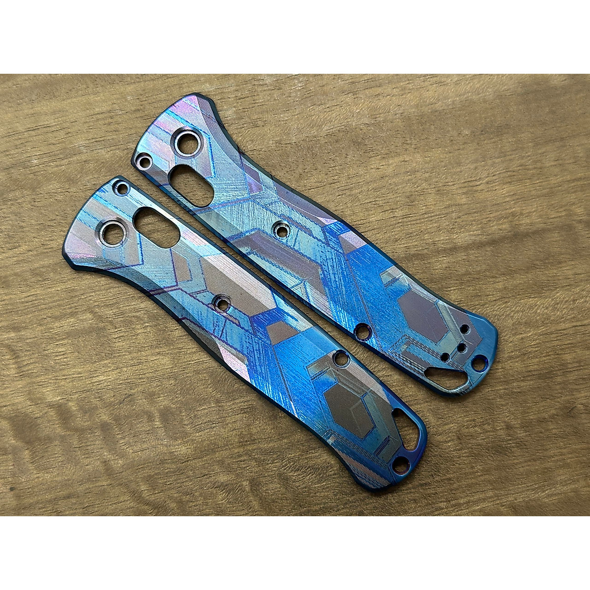 Blue Flamed FALCON engraved Titanium Scales for Benchmade Bugout 535